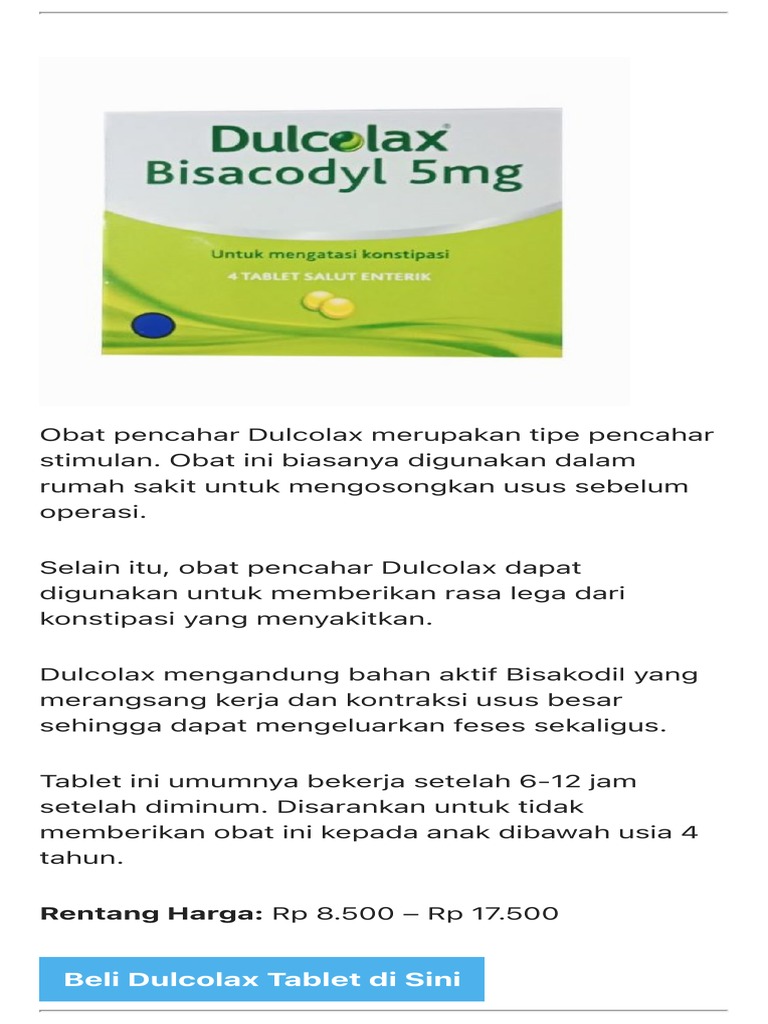 Obat Pencahar Dulcolax: Harga & Info | PDF