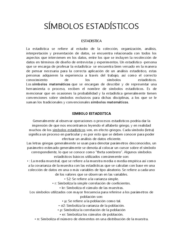 Símbolos Estadísticos | PDF | Estadísticas | Desviación Estándar