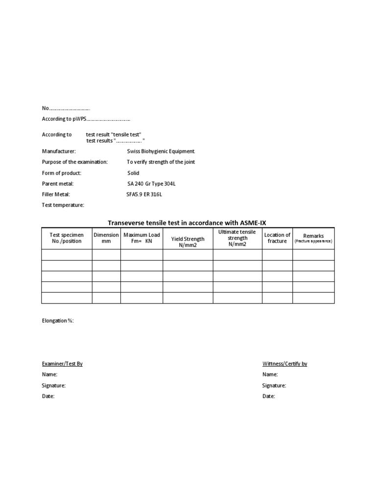 Tensile Test Report Sample PDF
