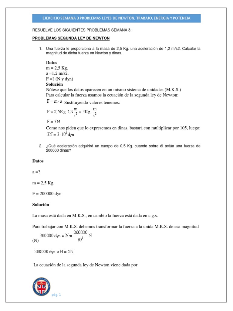 Hoja De Trabajo Con Respuestas De Las Leyes De Newton