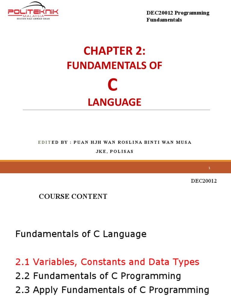 CHAPTER 2 FUNDAMENTALS OF C LANGUAGE - 2.1 Edited | Download Free PDF | Integer (Computer ...