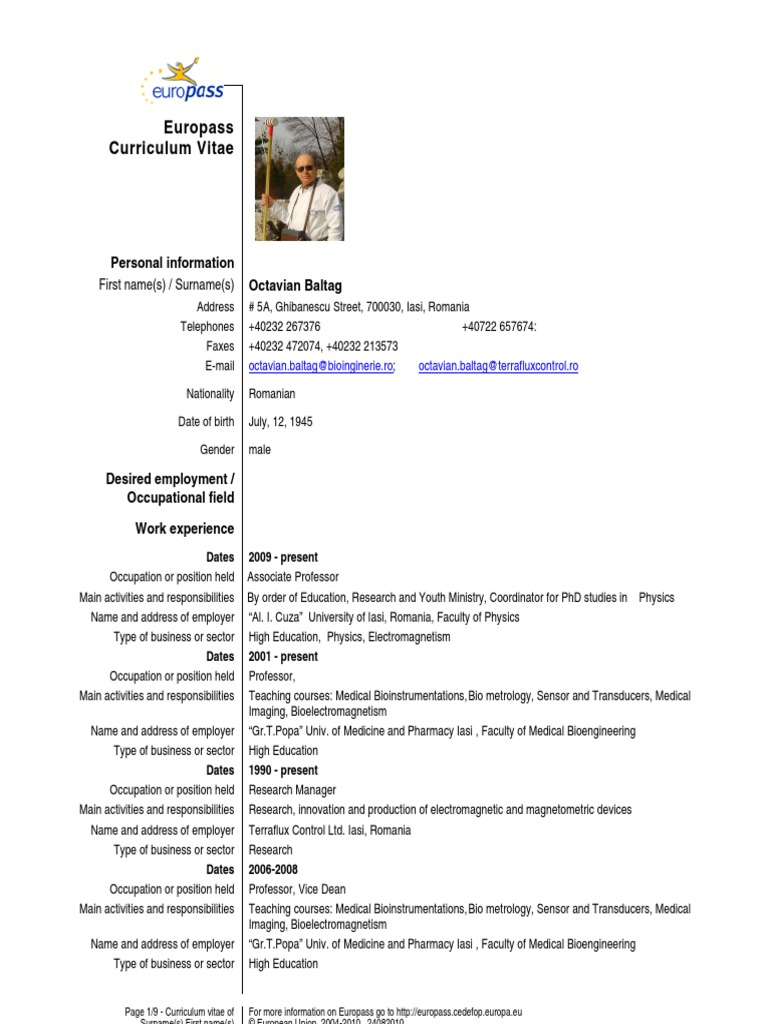 Europass Curriculum Vitae: Personal Information Octavian Baltag | PDF | Magnetometer