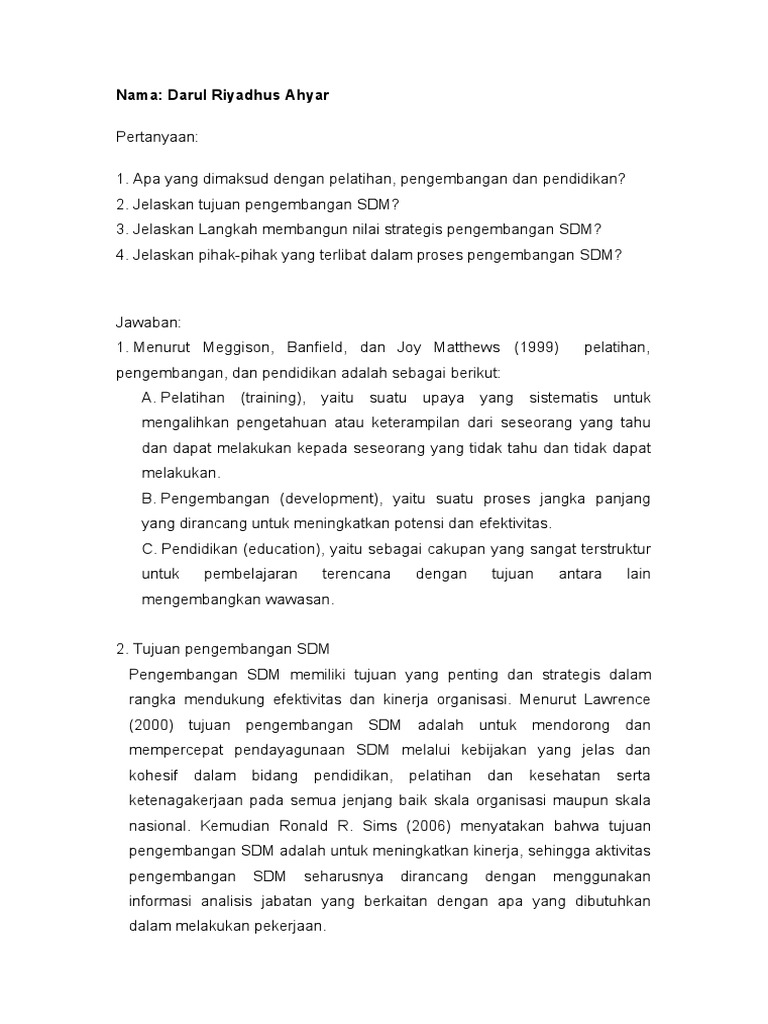 Pengembangan SDM: Tujuan dan Pihak Terlibat | PDF