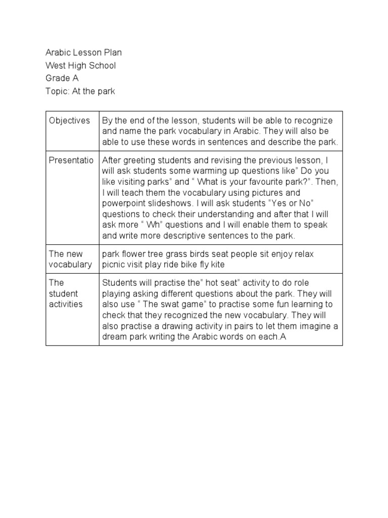 Arabic Lesson Plan | PDF