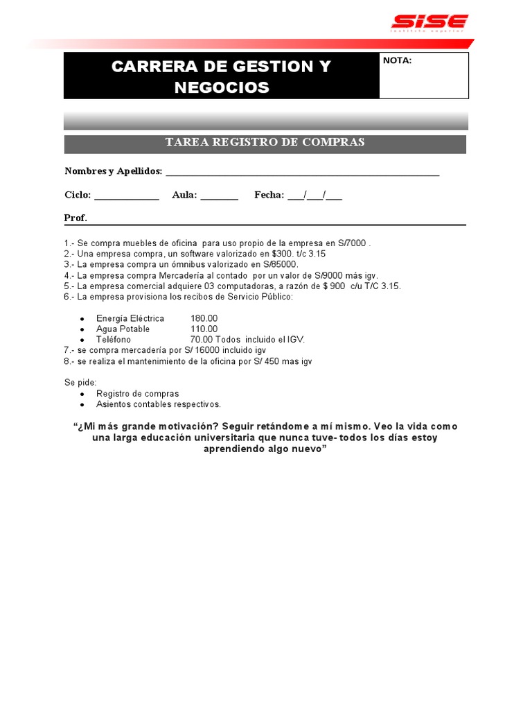 Ejercicios de Registro de Compras | PDF