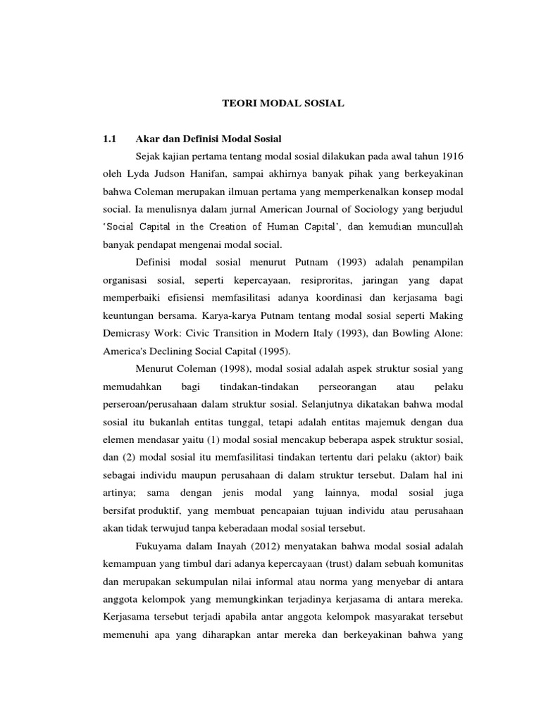 Definisi dan Teori Modal Sosial | PDF | Karier & Perkembangan