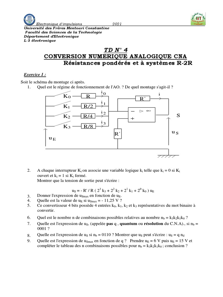 TD4-Convertisseur CNA-2021 | PDF | Ingénierie électronique | Ingénierie informatique