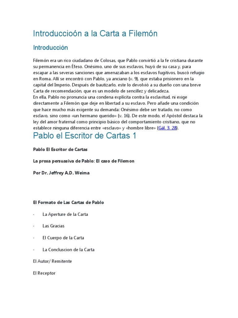 Introduccioón A La Carta A Filemón | PDF | Pablo el apóstol | Epístola ...