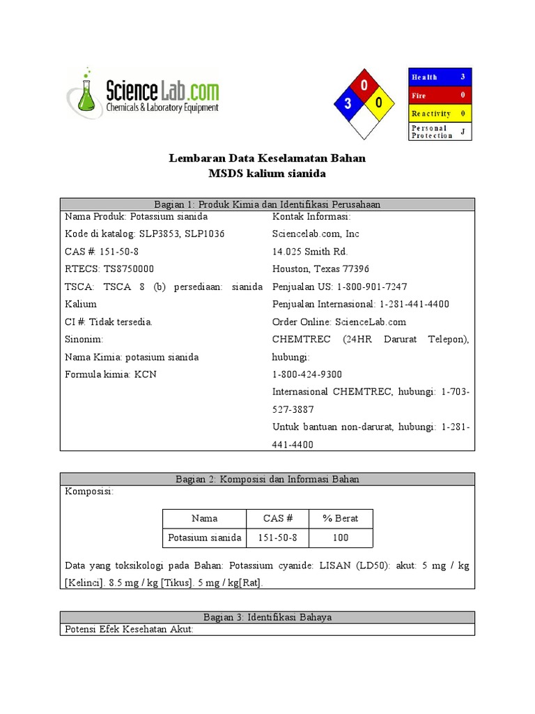 MSDS Kalium Sianida dan Toksisitasnya | PDF | Kesehatan Holistik ...