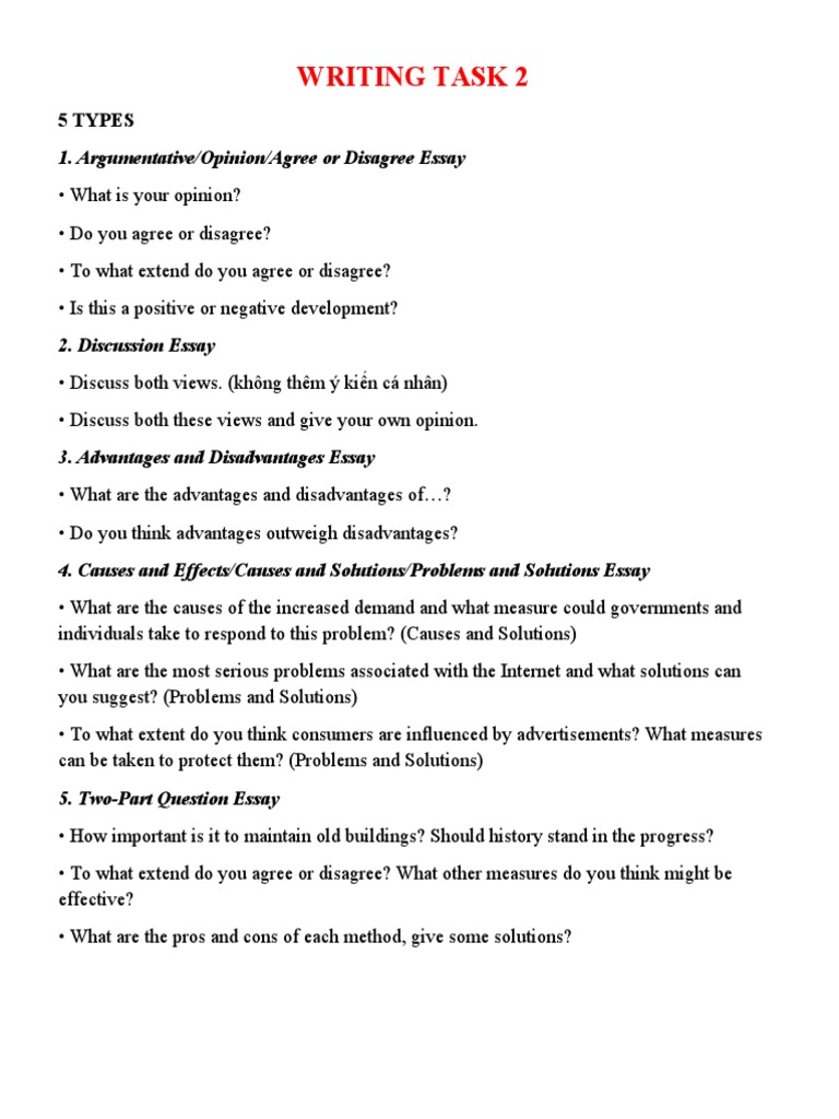Writing Task 2: 1. Argumentative/Opinion/Agree or Disagree Essay | PDF ...