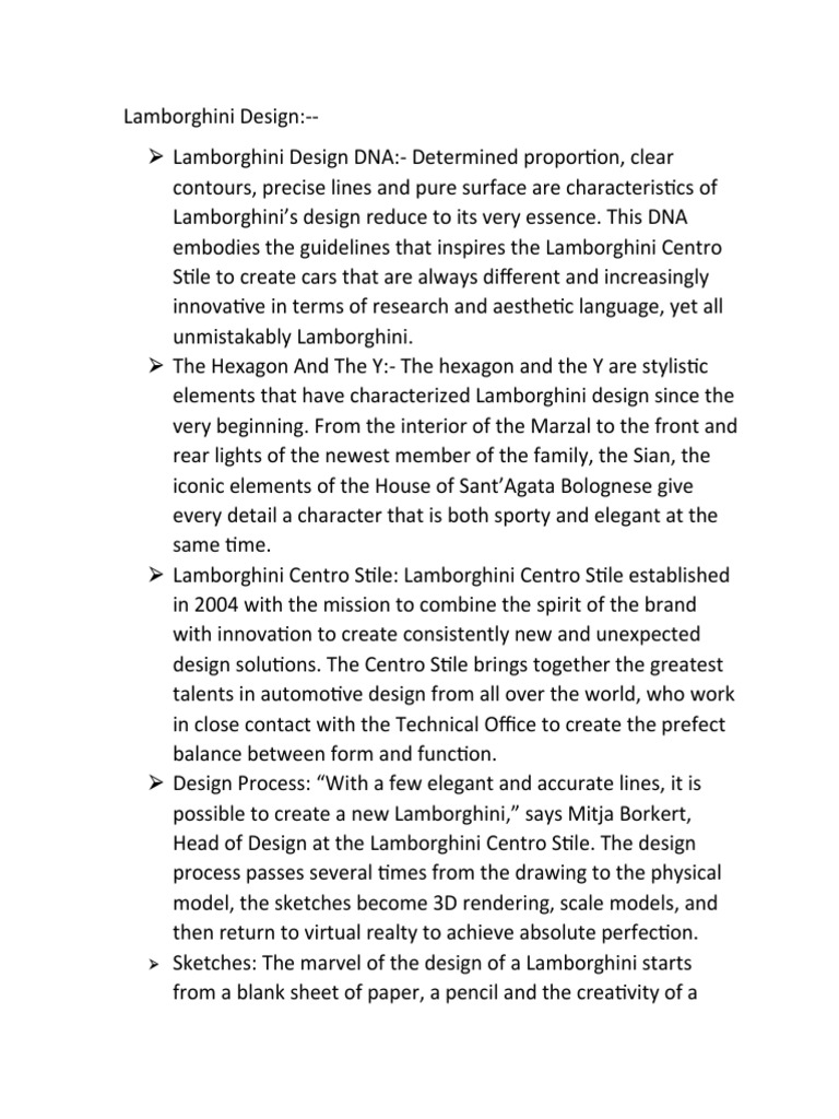 Lamborghini Design Language Overview | PDF