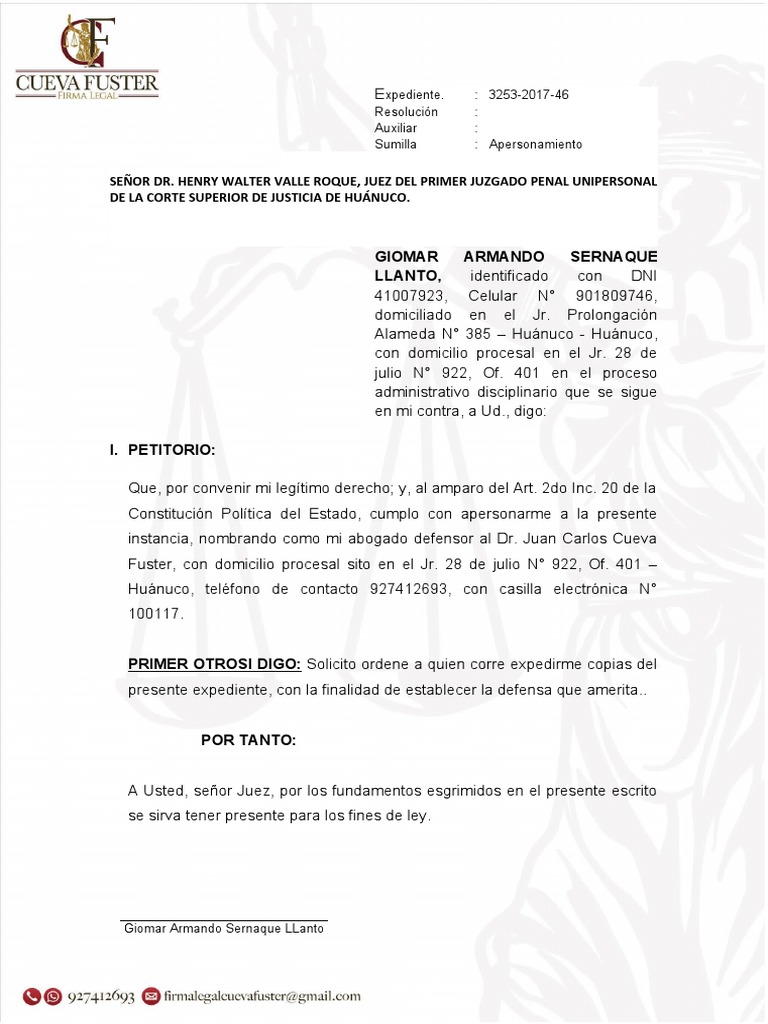 Apersonamiento Giomar | PDF