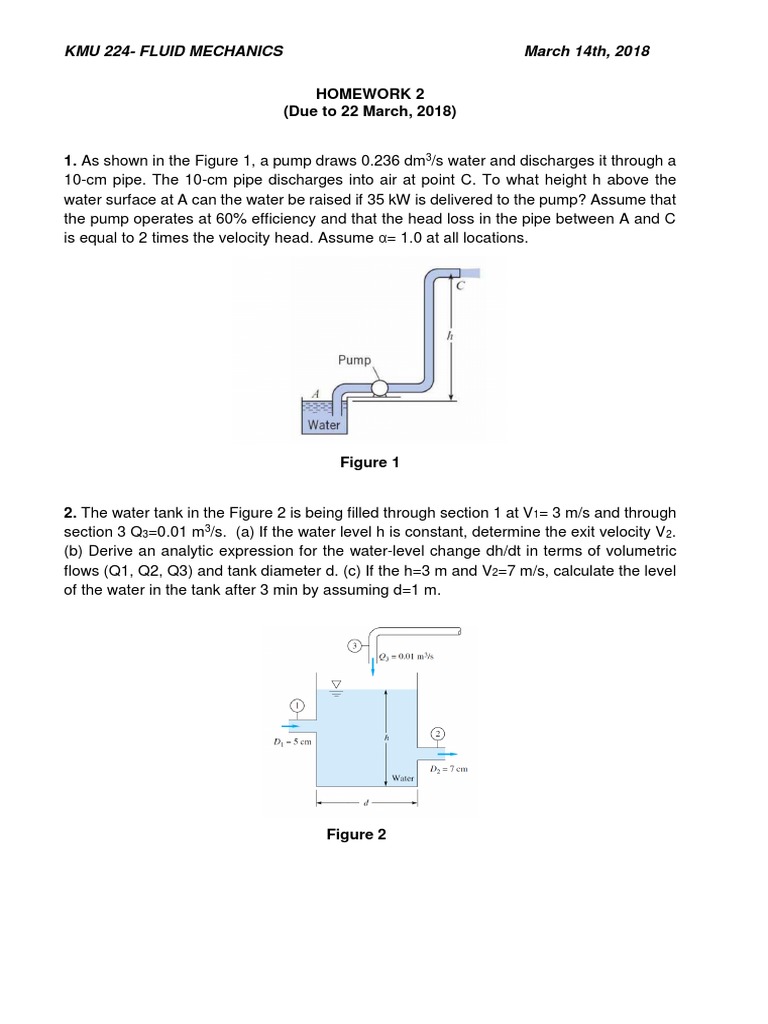 Analysis of Fluid Mechanics Homework Problems Regarding Pumping Systems ...