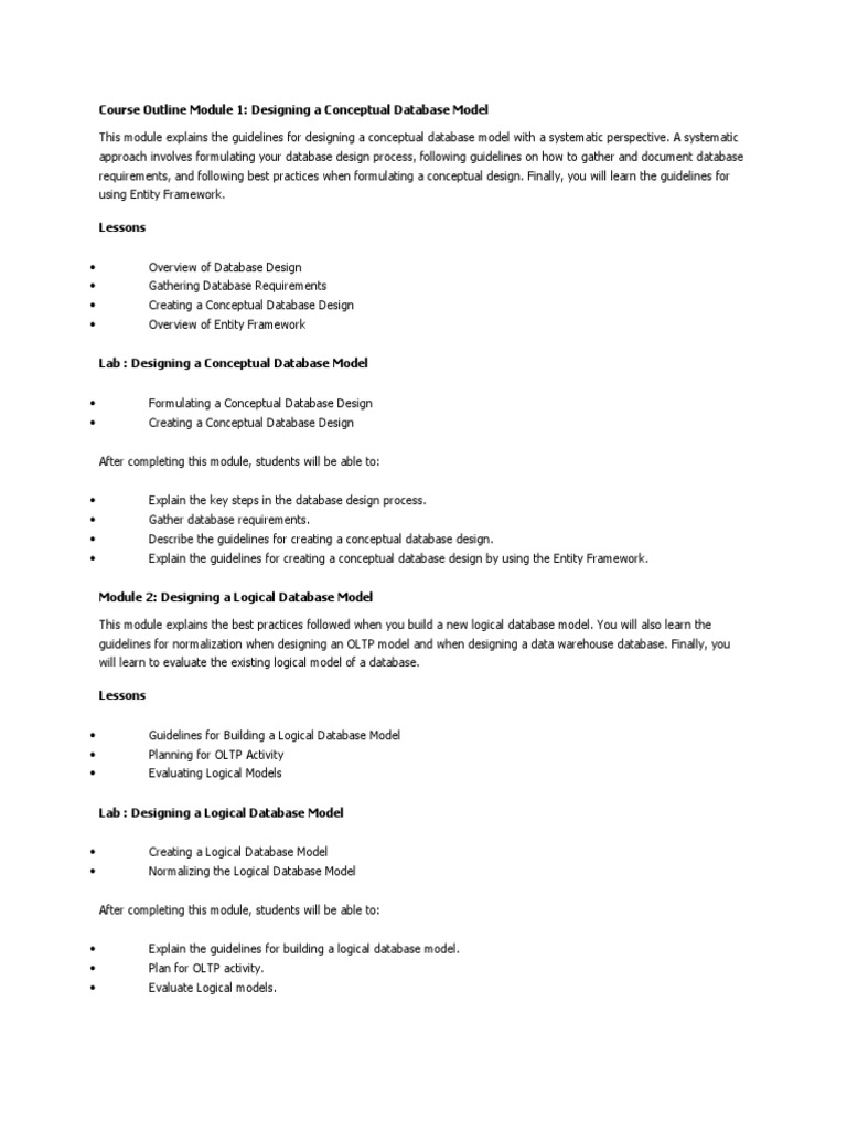 Course Outline Module 1 | Download Free PDF | Databases | Conceptual Model