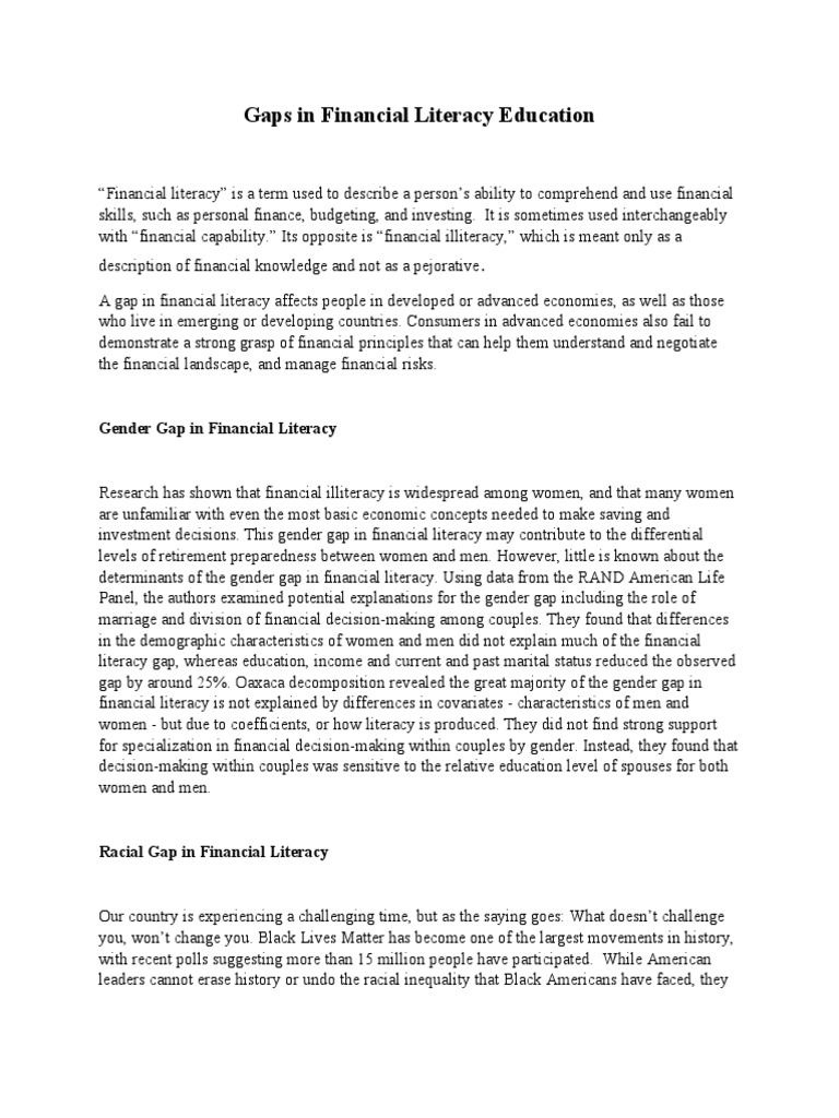 Addressing Financial Literacy Gaps | PDF | Financial Literacy | Literacy