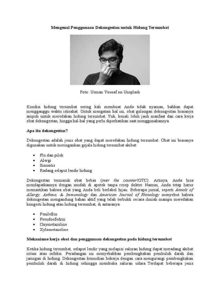 Mengenal Penggunaan Dekongestan Untuk Hidung Tersumbat | PDF
