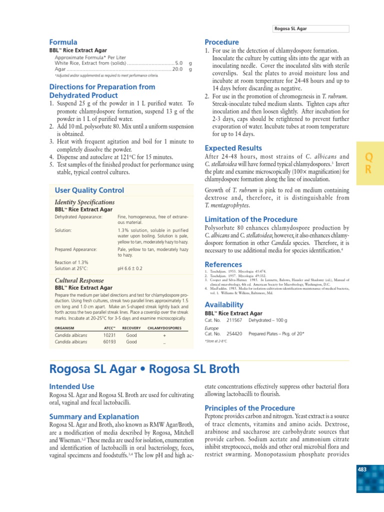 Rogosa SL Agar | Agar | Lactobacillus