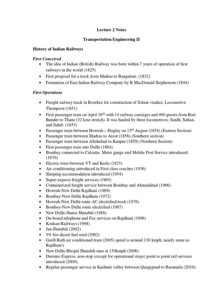 Lecture 2 Notes Transportation Engineering II History of Indian ...