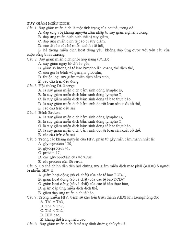 (123doc) - Trac-Nghiem-Mien-Dich-Suy-Giam-Mien-Dich | PDF