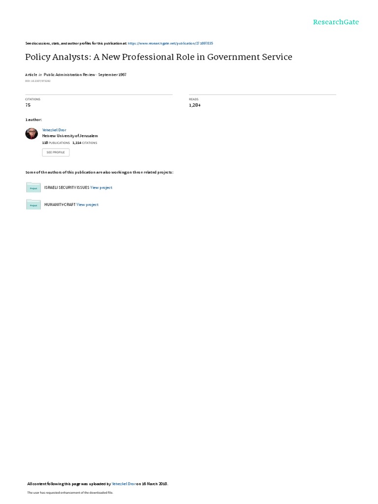 Policy Analysts: A New Professional Role in Government Service | PDF ...