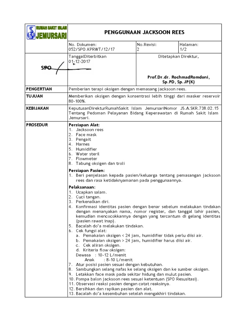 Spo Penggunaan Jacksoon Rees | PDF