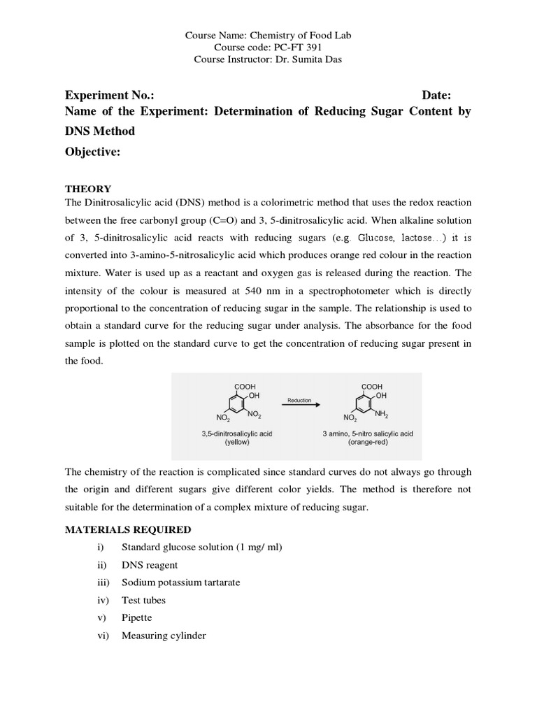 Determination and Quantification of Reducing Sugars Using the DNS ...