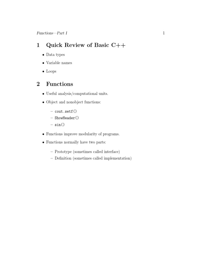 1 Quick Review Of Basic C Pdf Parameter Computer Programming Subroutine