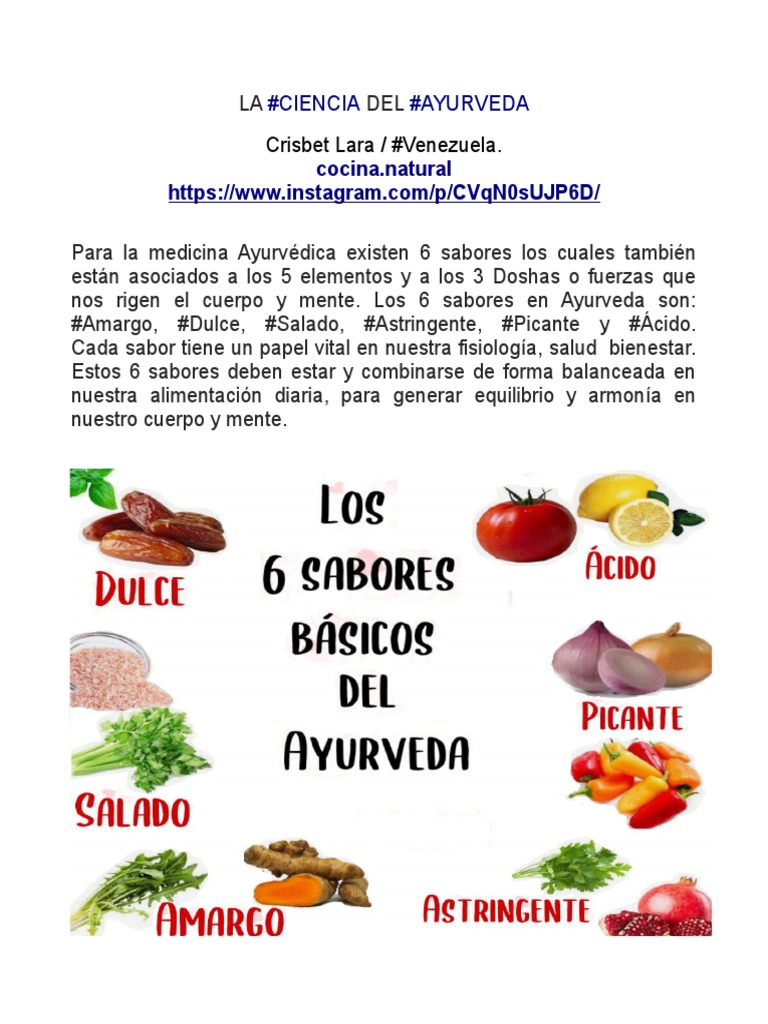 Los 6 Sabores Básicos Ayurveda | PDF | Bienestar