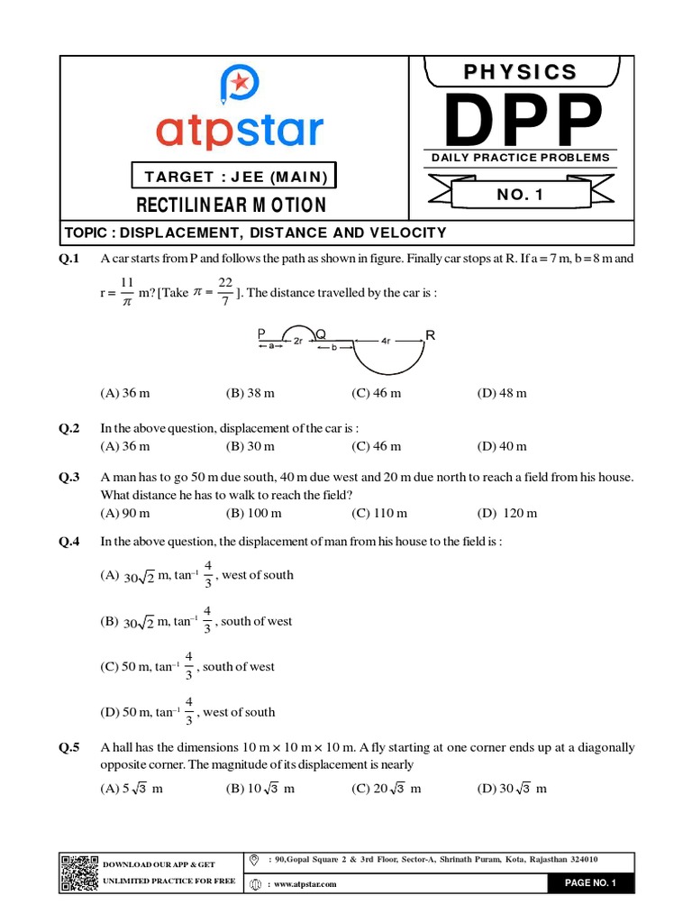 Kinematics DPP | PDF | Acceleration | Velocity