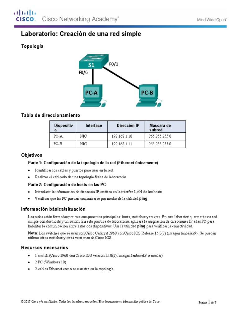 1.3.2.3 Lab - Building A Simple Network | PDF | Dirección IP | Controlador de interfaz de red