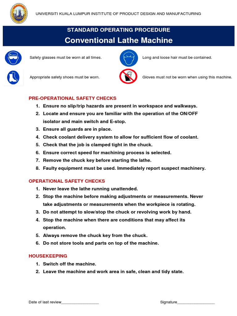 Conventional Lathe Machine: Standard Operating Procedure | PDF ...