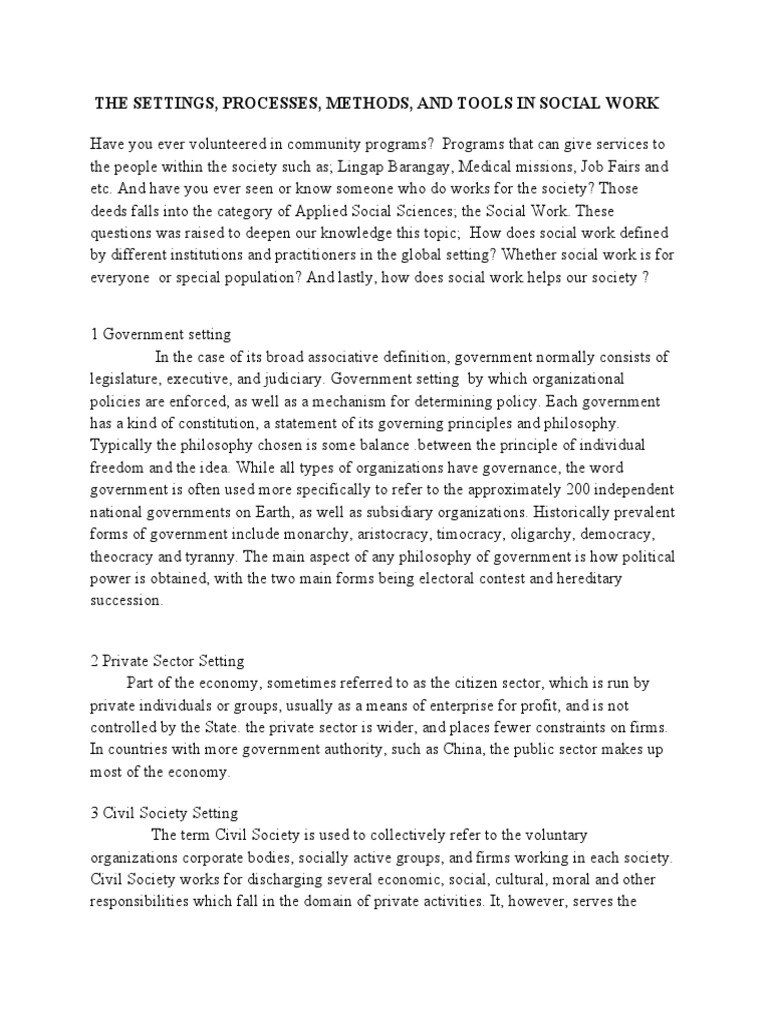 Social Work Settings and Their Roles | PDF | Government | Policy