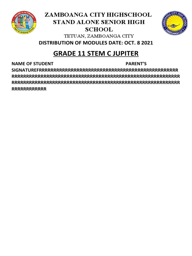 Distribution of Grade 11 STEM Modules at Zamboanga City Highschool ...