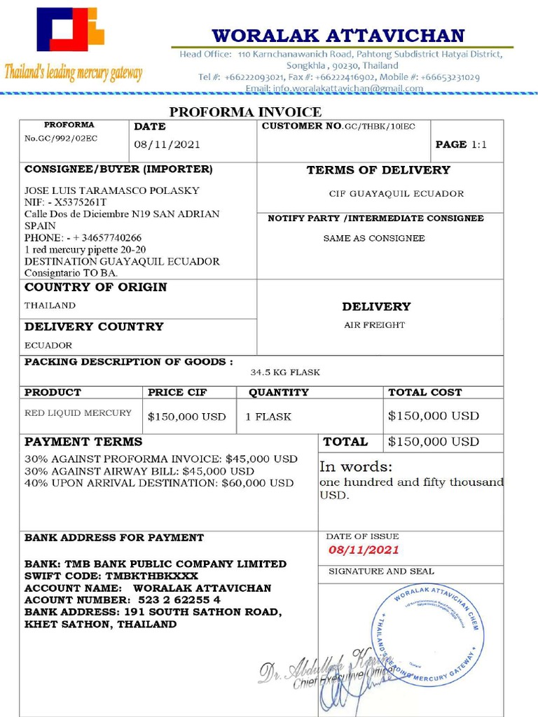 Red Mercury Proforma Invoice | PDF