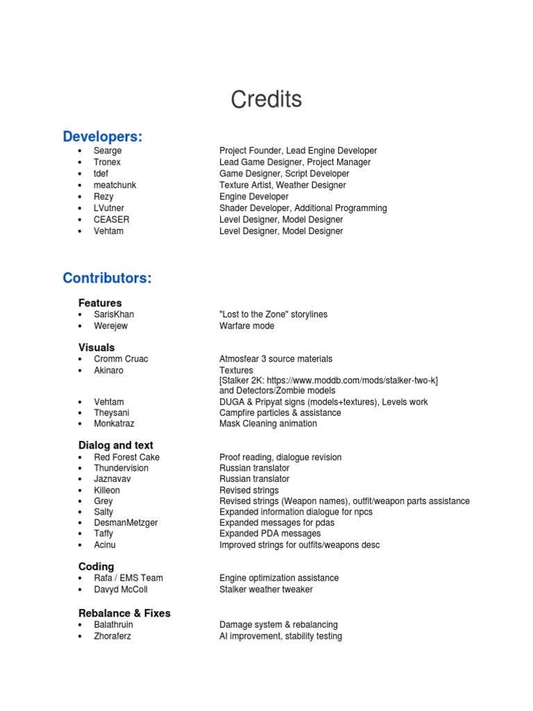 Game Mod Development Credits | PDF | Computers
