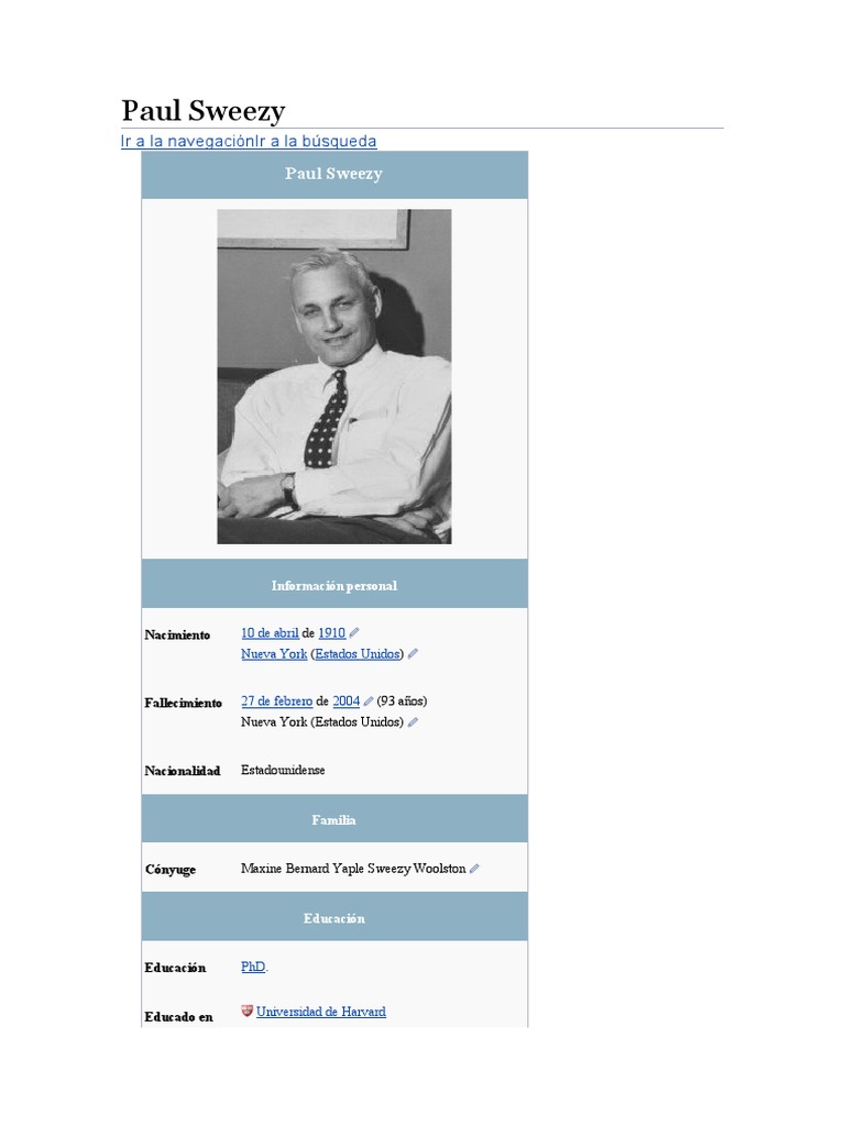 Paul Sweezy: Economista Marxista y Autor | PDF | Socialismo ...