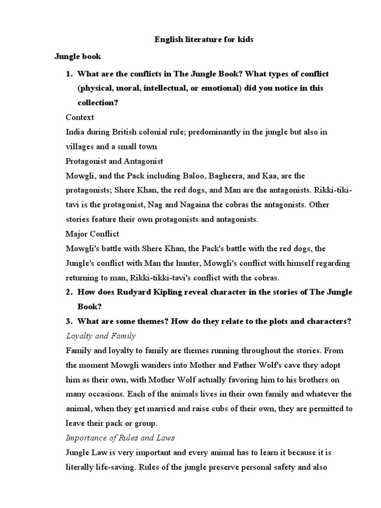 Jungle Book: A Kid's Literary Guide | PDF | Baloo | Bagheera