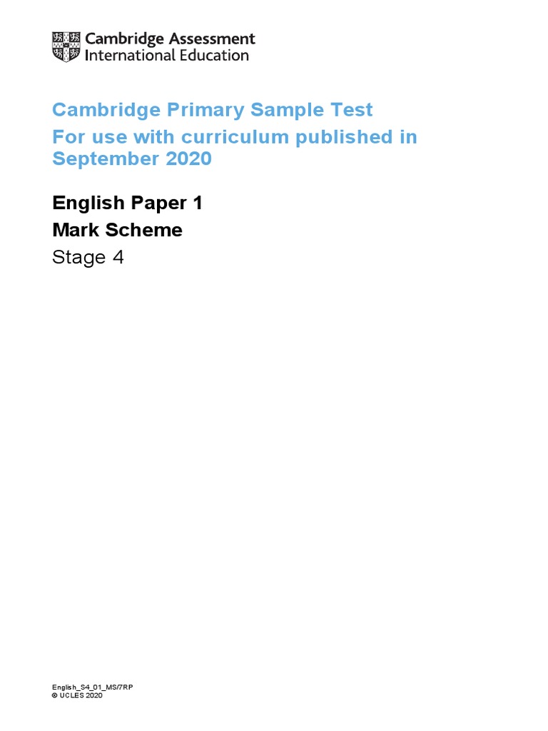 Cambridge Primary Sample Test For Use With Curriculum Published in ...