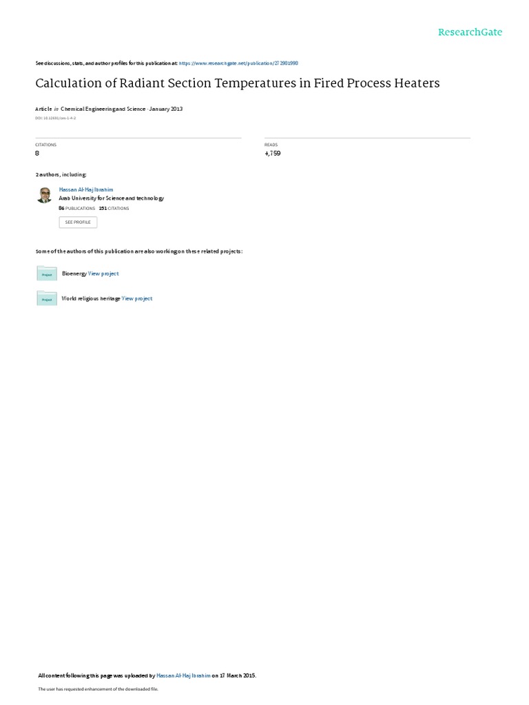 Calculation of Radiant Section Temperatures in Fired Process Heaters ...