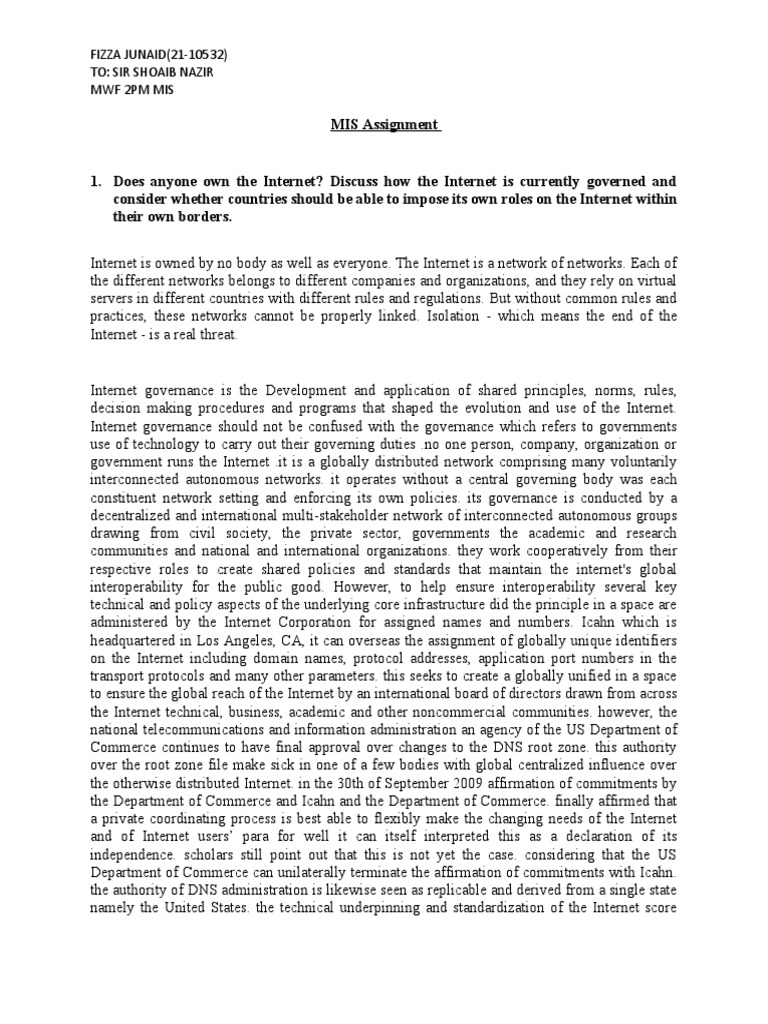 MIS Assignment 1 | PDF | Router (Computing) | Computer Network