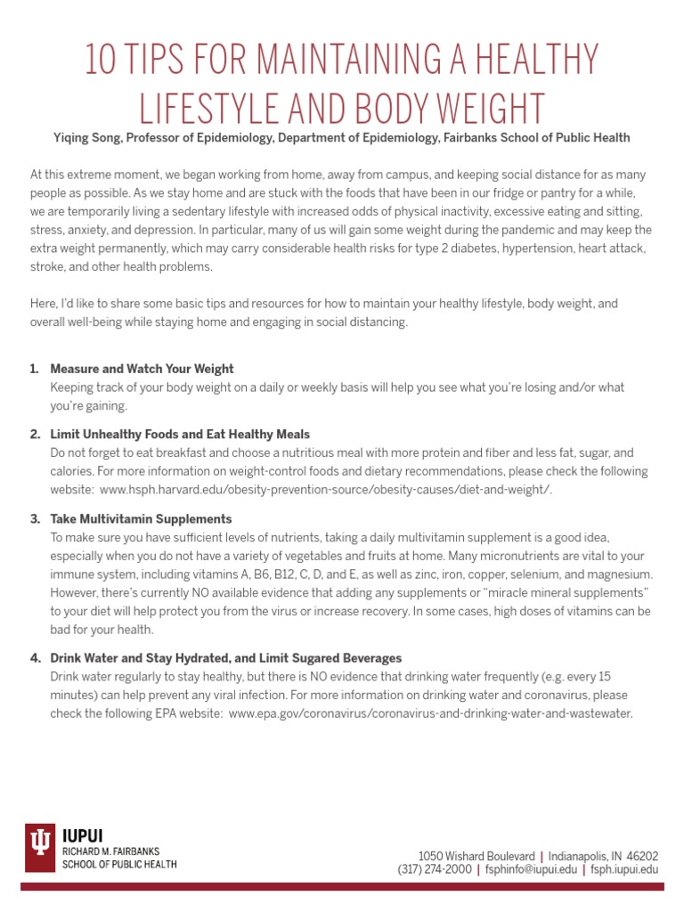 10 Tips Healthy Lifestyle Pdf Dietary Supplements Foods