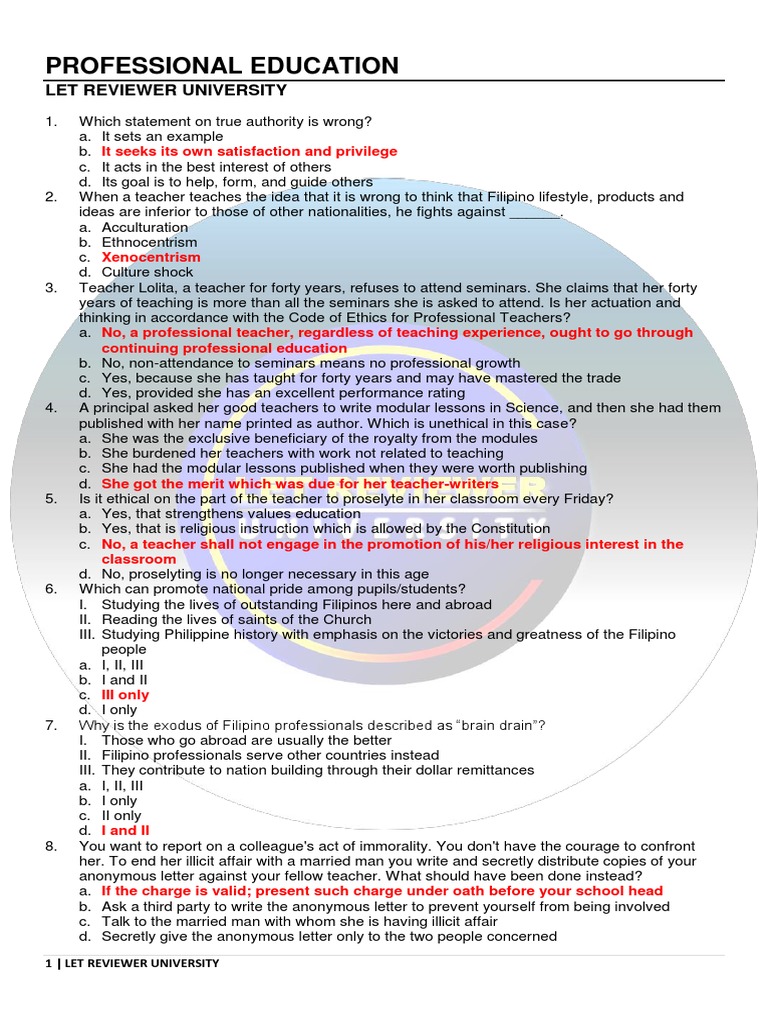 Professional Education Reviewer by LET Reviewer University | PDF ...