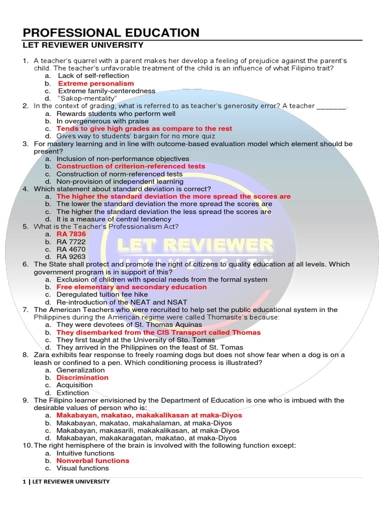 Professional Education Reviewer by LET Reviewer University | Download ...