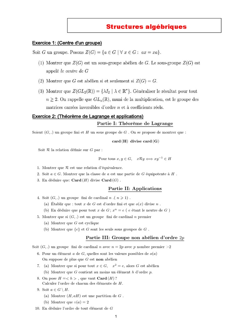 Série de Révision Structures Algébriques | PDF | Groupe (Mathématiques ...