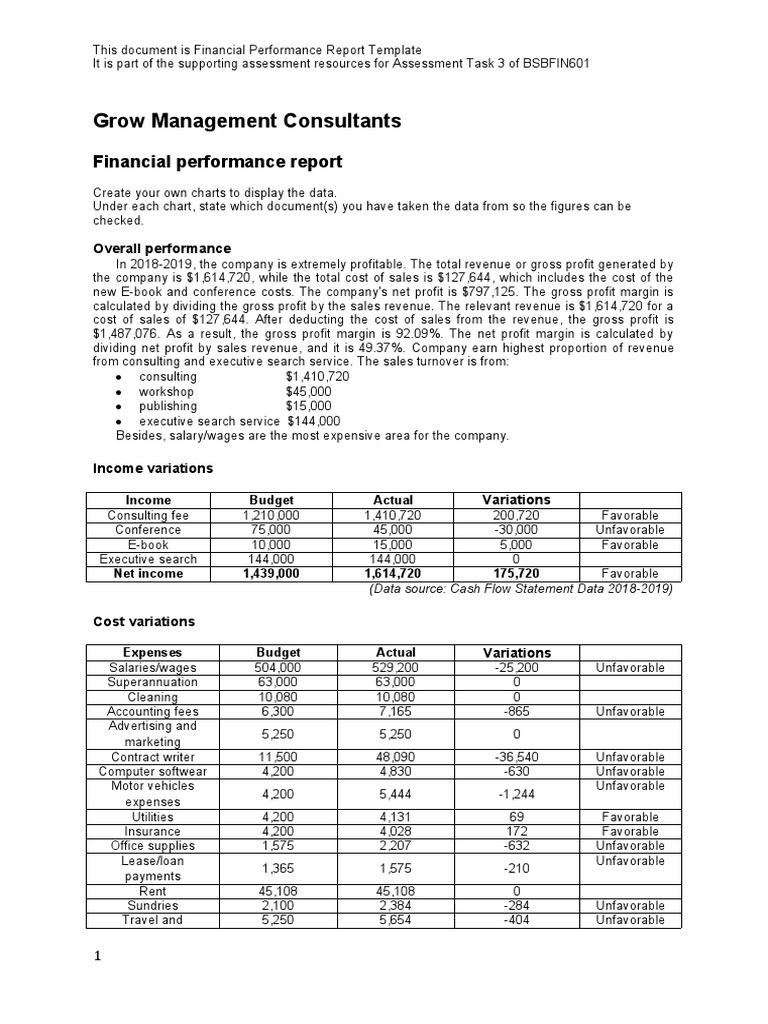 Financial Performance Report Template | PDF | Revenue | Net Income