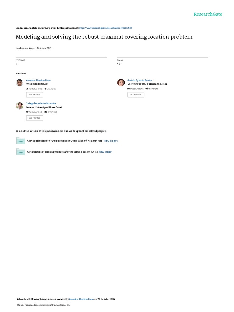Modeling and Solving The Robust Maximal Covering Location Problem | PDF | Mathematical ...
