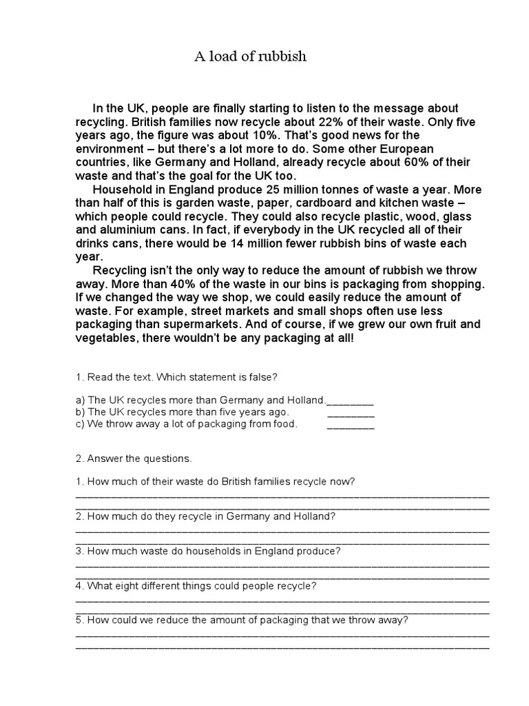 A Load of Rubbish | PDF | Recycling | Waste