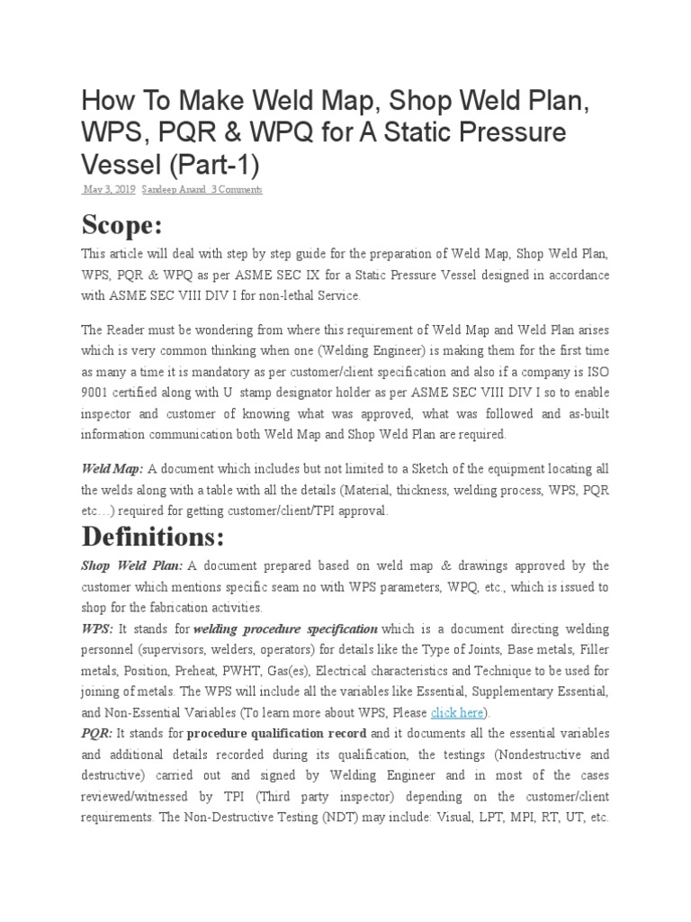 How To Make Weld Map, Shop Weld Plan, WPS, PQR & WPQ For A Static ...