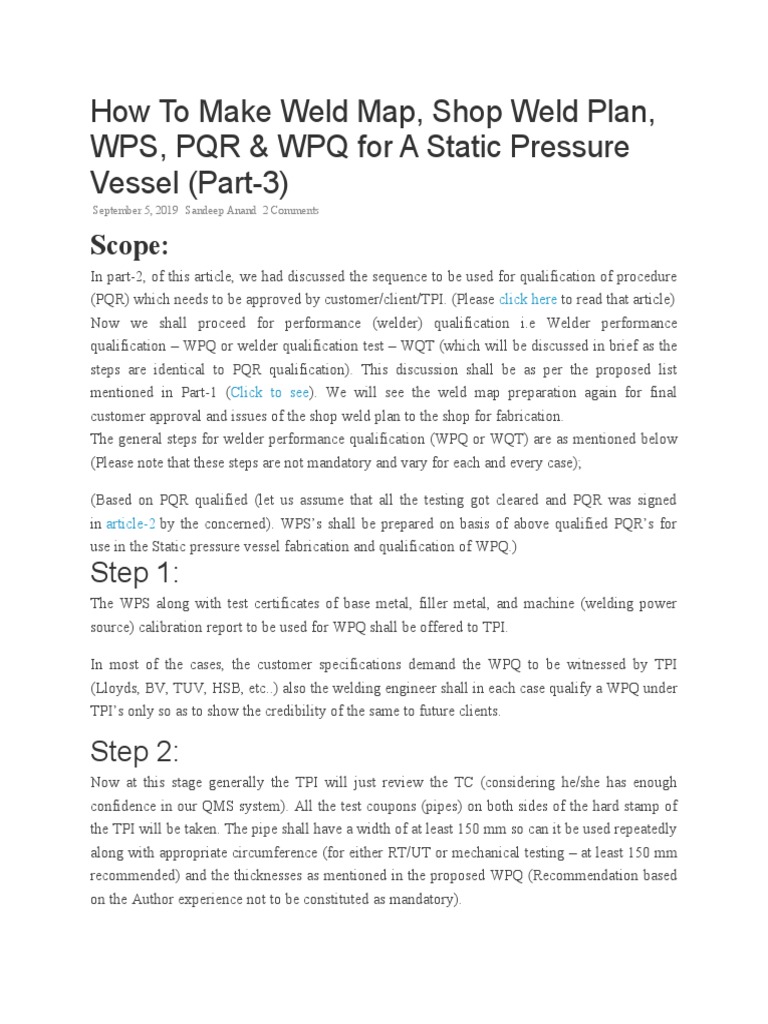 How To Make Weld Map, Shop Weld Plan, WPS, PQR & WPQ For A Static Pressure Vessel (Part-3) | PDF ...