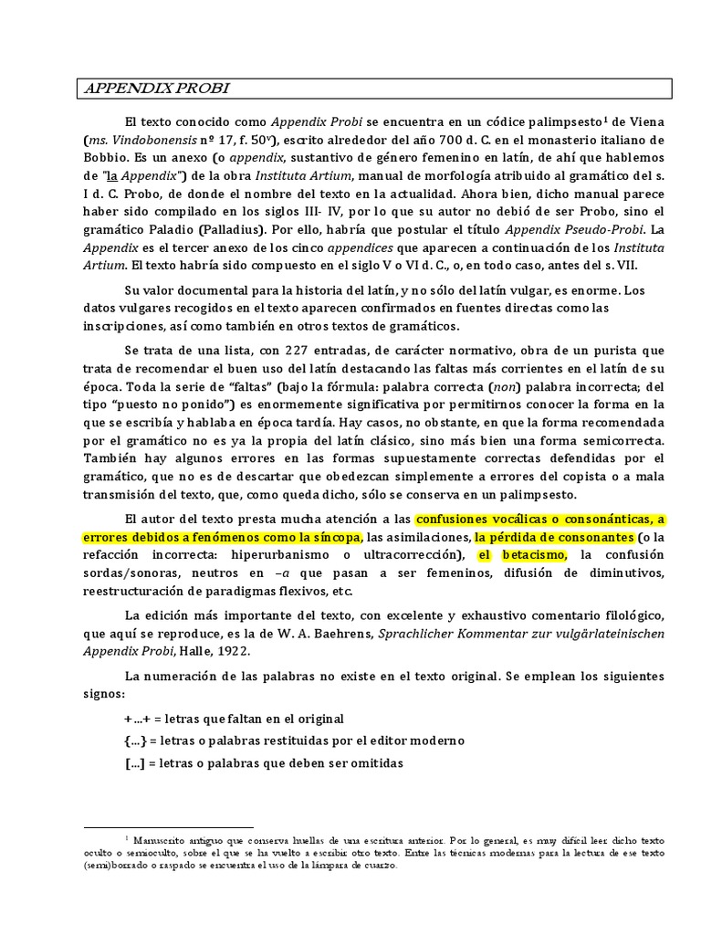 Appendix Probi | PDF | latín | Lingüística
